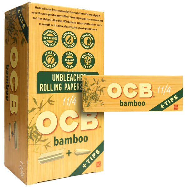 OCB 1 1/4 Bamboo + Tips Unbleached Rolling Papers + Tips | 24 Packs ...